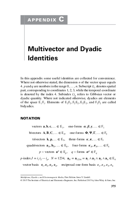 (PDF) Appendix C: Multivector and Dyadic Identities
