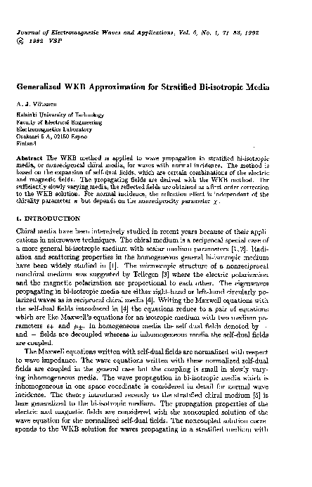 (PDF) Generalized WKB Approximation for Stratified Bi-isotropic Media