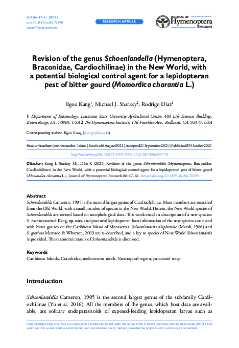 (PDF) Revision of the genus Schoenlandella (Hymenoptera, Braconidae ...
