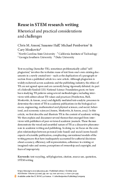 (PDF) Reuse in STEM research writing