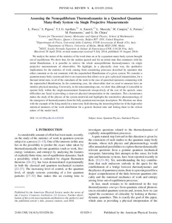 (PDF) Assessing the Nonequilibrium Thermodynamics in a Quenched Quantum Many-Body System via ...
