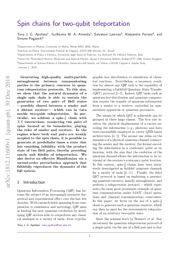 (PDF) Spin chains for two-qubit teleportation