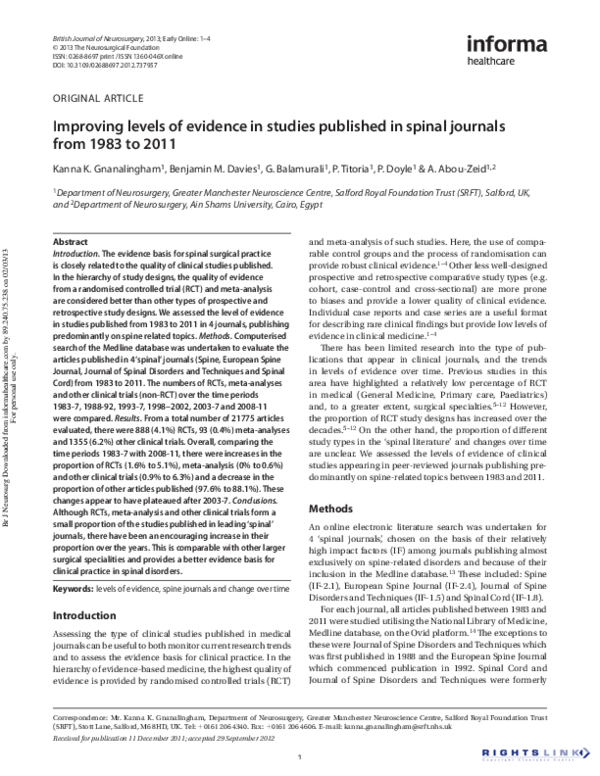 (PDF) Improving levels of evidence in studies published in spinal ...