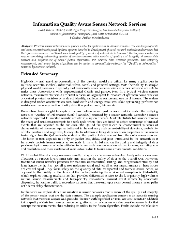 Pdf Information Quality Aware Sensor Network Services Sadaf Zahedi 