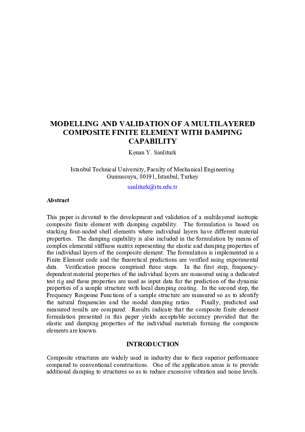 Pdf Modelling And Validation Of A Multilayered Composite Finite Element With Damping Capability