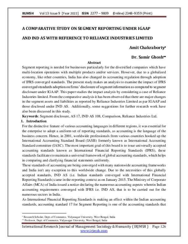 (PDF) A COMPARATIVE STUDY ON SEGMENT REPORTING UNDER IGAAP AND IND AS WITH REFERENCE TO RELIANCE ...