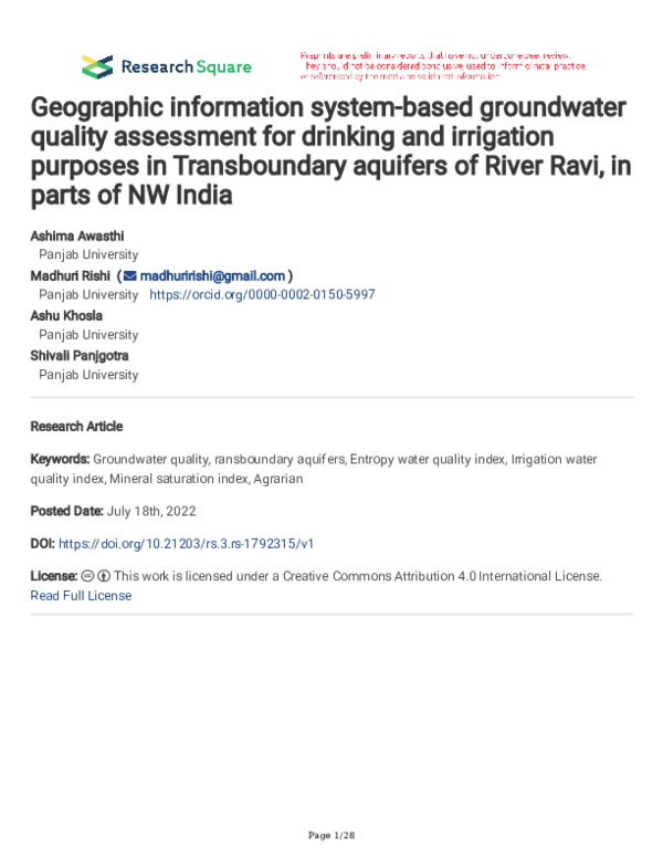 (PDF) Geographic information system-based groundwater quality assessment for drinking and ...
