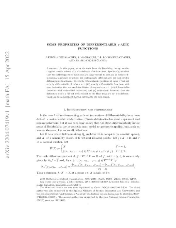 Pdf Some Properties Of Differentiable P Adic Functions