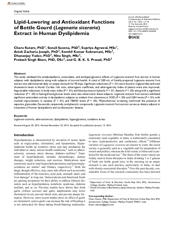 (PDF) Lipid-Lowering and Antioxidant Functions of Bottle Gourd (Lagenaria siceraria) Extract in ...
