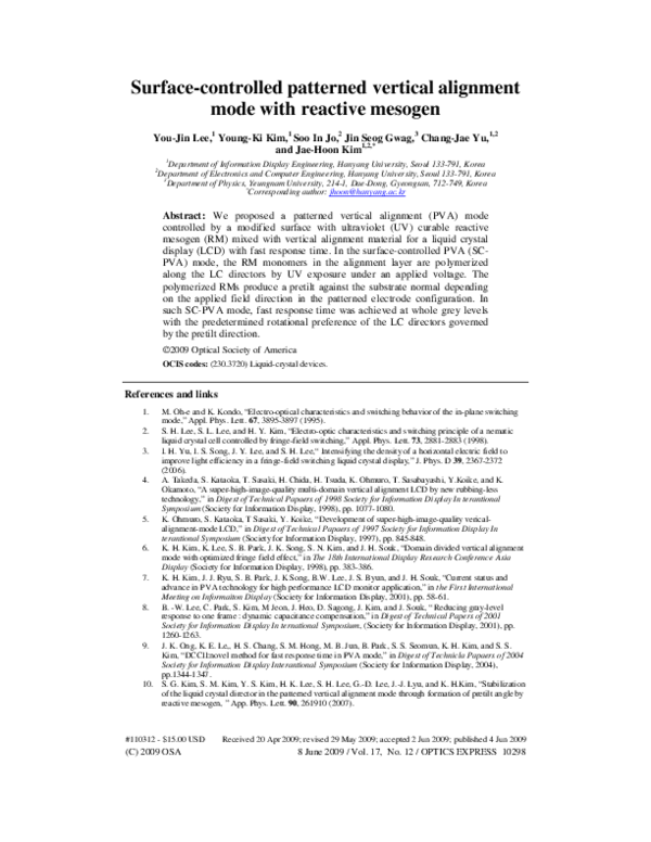 (PDF) Surface-controlled patterned vertical alignment mode with ...