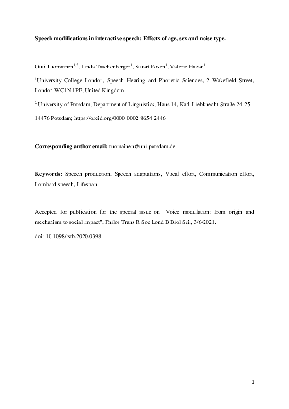 Pdf Speech Modifications In Interactive Speech Effects Of Age Sex