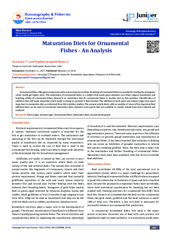 (PDF) Maturation Diets for Ornamental Fishes - An Analysis | gowsalya ...