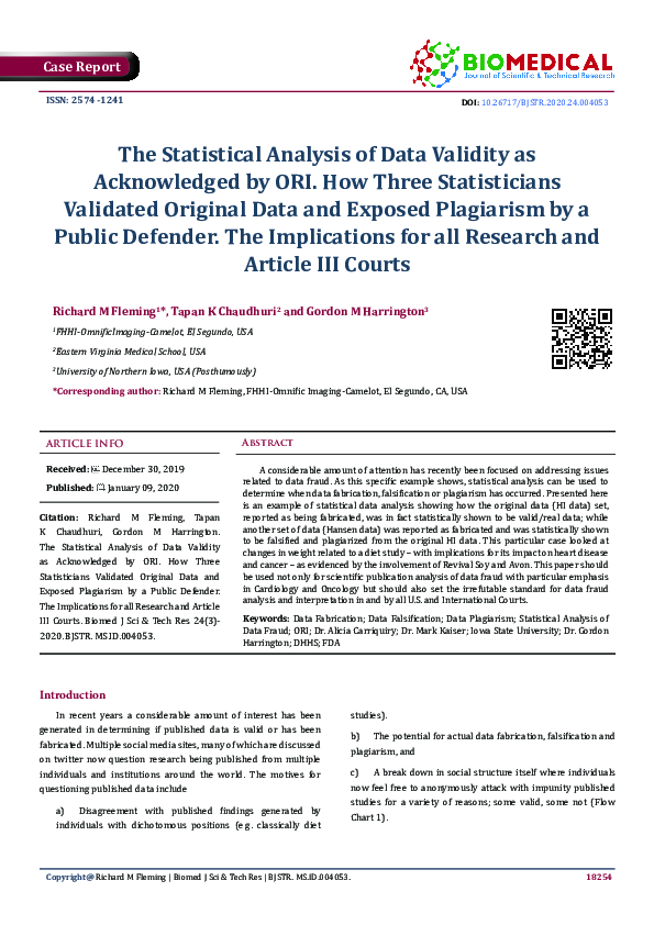 (PDF) The Statistical Analysis of Data Validity as Acknowledged by ORI. How Three Statisticians ...