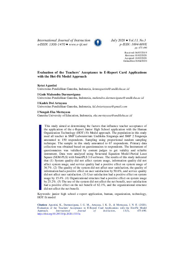 (PDF) Evaluation of the Teachers' Acceptance to E-Report Card ...