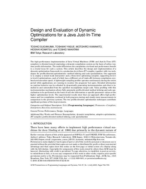 (PDF) Design and evaluation of dynamic optimizations for a Java just-in-time compiler