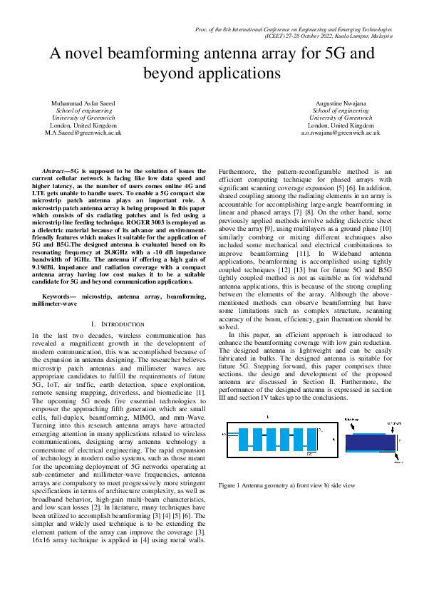 (PDF) A novel beamforming antenna array for 5G and beyond applications
