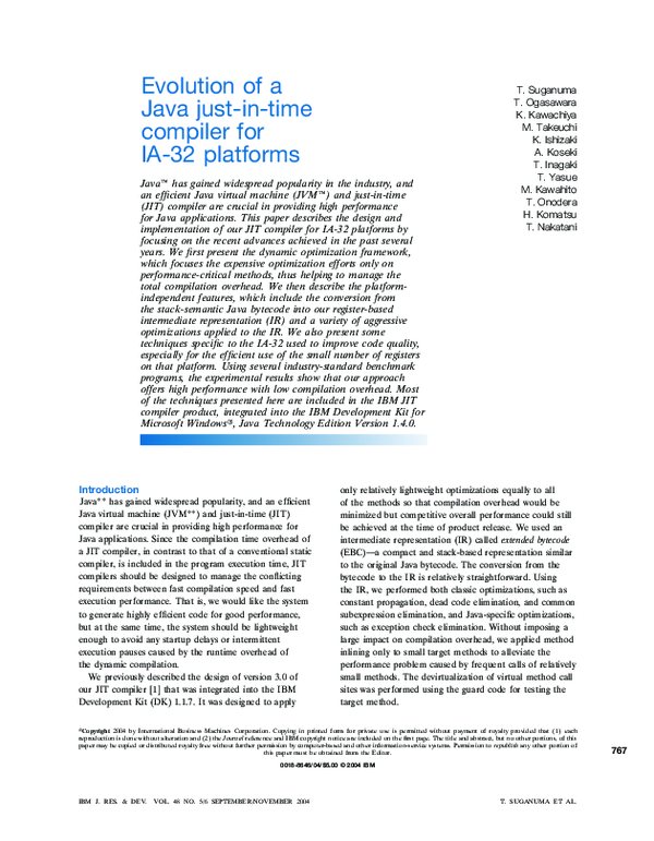 (PDF) Evolution of a Java just-in-time compiler for IA-32 platforms