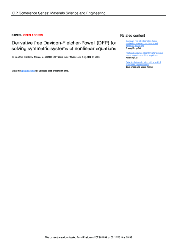Pdf Derivative Free Davidon Fletcher Powell Dfp For Solving Symmetric Systems Of Nonlinear