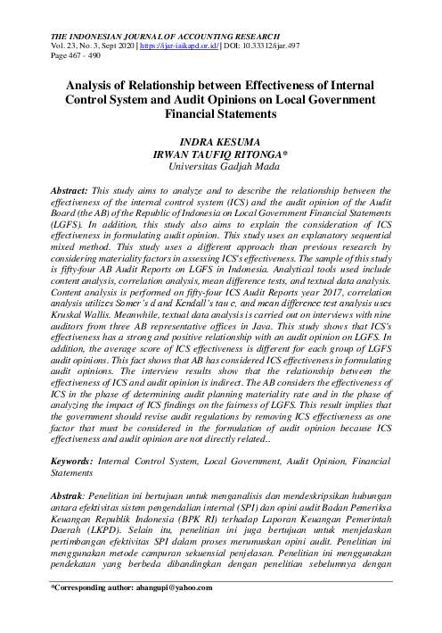 (PDF) Analysis of Relationship between Effectiveness of Internal Control System and Audit ...