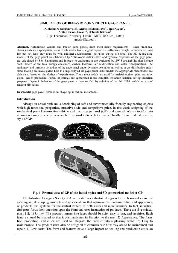 (PDF) Simulation of Behavior of Vehicle Gage Panel