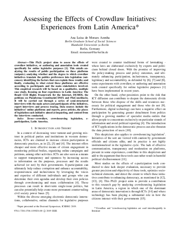 (PDF) Assessing the Effects of Crowdlaw Initiatives: Experiences from ...