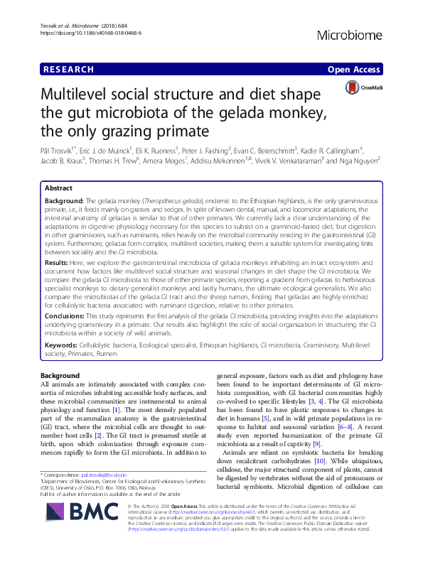 (PDF) Multilevel social structure and diet shape the gut microbiota of ...