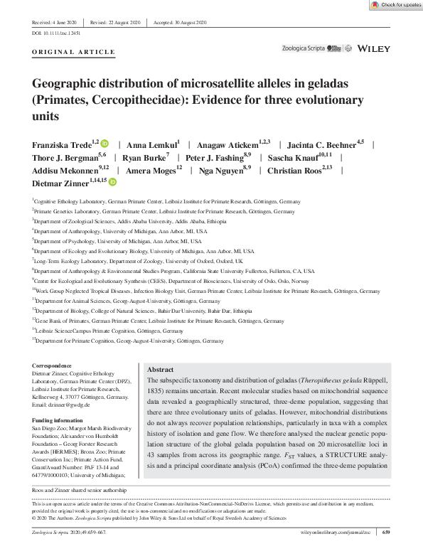 Pdf Geographic Distribution Of Microsatellite Alleles In Geladas Primates Cercopithecidae