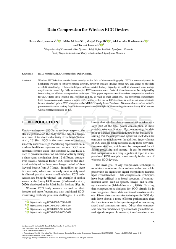 (PDF) Data Compression for Wireless ECG Devices (PDF) Data Compression for Wireless ECG Devices