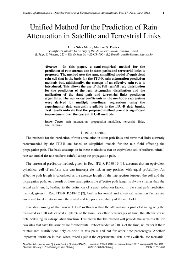 (PDF) Unified method for the prediction of rain attenuation in ...