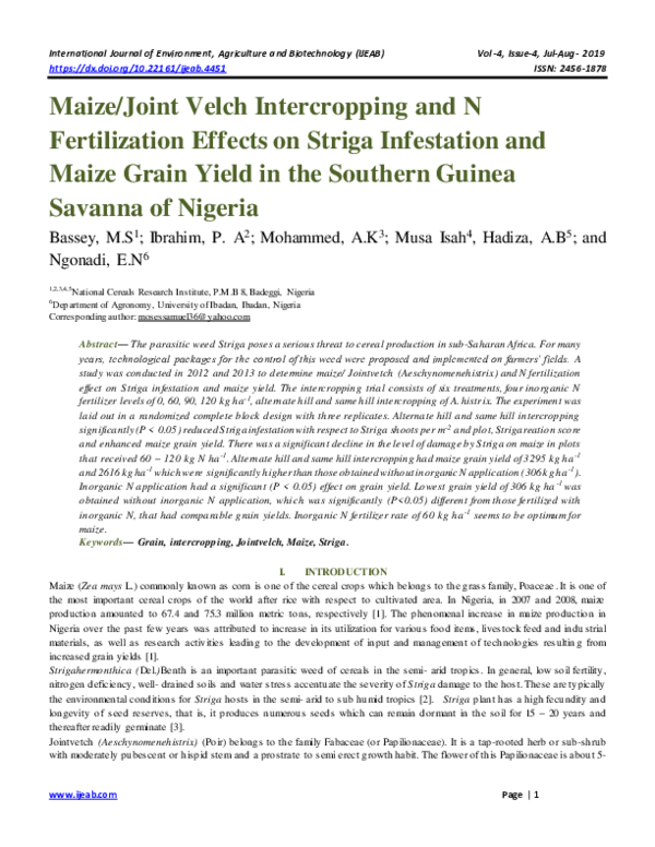 (PDF) Maize/ Joint Velch Intercropping and N Fertilization Effects on ...