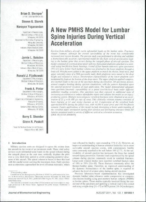 (PDF) A New PMHS Model for Lumbar Spine Injuries During Vertical ...