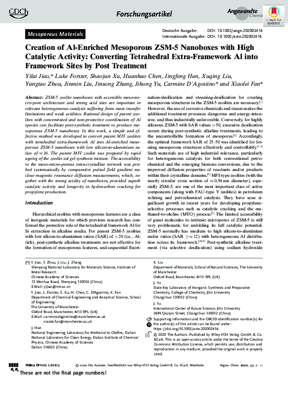 (PDF) Creation of Al‐Enriched Mesoporous ZSM‐5 Nanoboxes with High Catalytic Activity ...