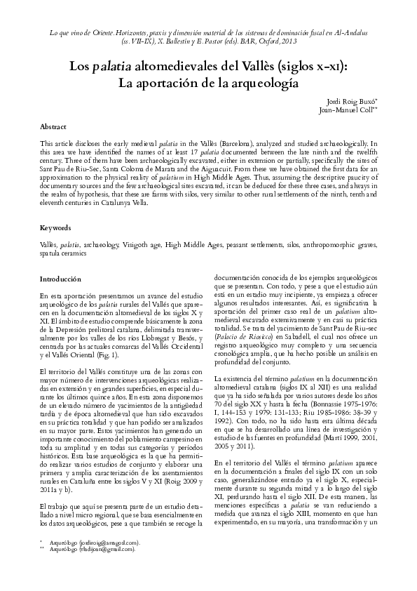 (PDF) Los palatia altomedievales del Vallès (siglos X-XI): La ...