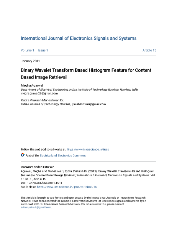 (PDF) Binary Wavelet Transform Based Histogram Feature for Content Based Image Retrieval