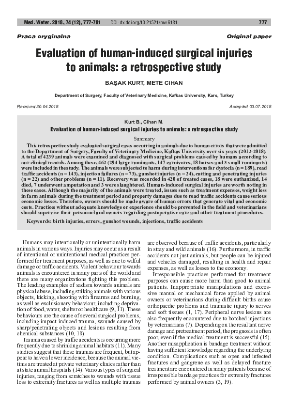 (PDF) Evaluation of human-induced surgical injuries to animals: A ...