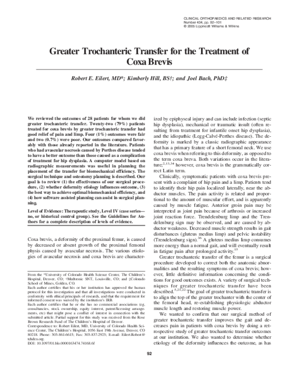 (PDF) Greater Trochanteric Transfer for the Treatment of Coxa Brevis