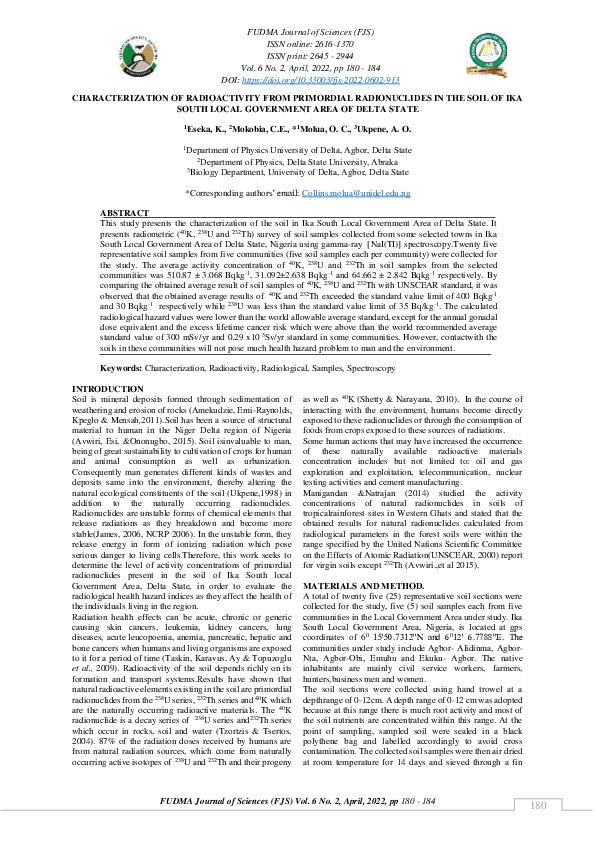 (PDF) CHARACTERIZATION OF RADIOACTIVITY FROM PRIMORDIAL RADIONUCLIDES ...