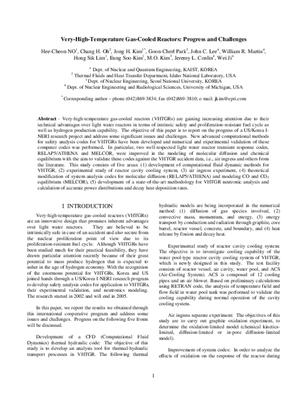 Pdf Very High Temperature Gas Cooled Reactors Progress And Challenges
