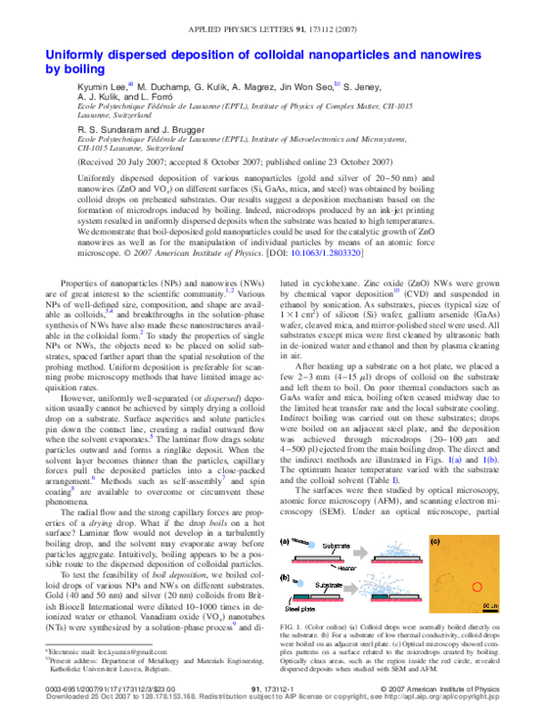 (PDF) Uniformly dispersed deposition of colloidal nanoparticles and ...