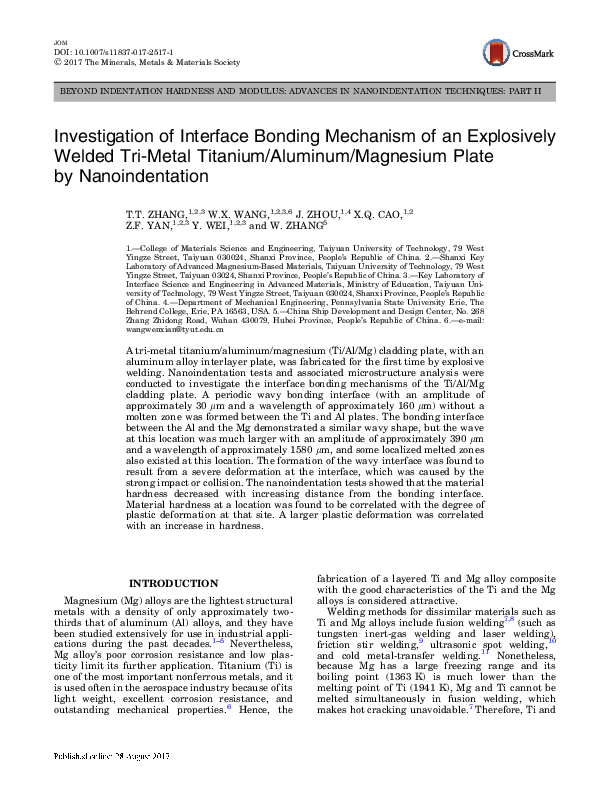 (PDF) Investigation of Interface Bonding Mechanism of an Explosively ...