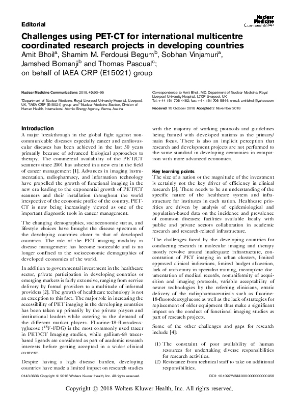 (PDF) Challenges using PET-CT for international multicentre coordinated ...
