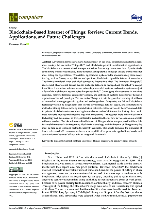 (PDF) Blockchain-Based Internet of Things: Review, Current Trends, Applications, and Future ...