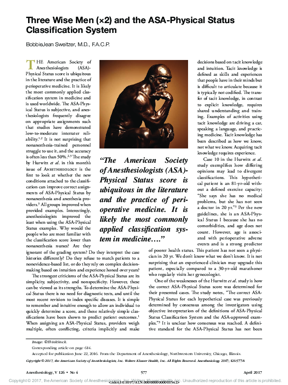 (PDF) Three Wise Men (×2) and the ASA-Physical Status Classification System