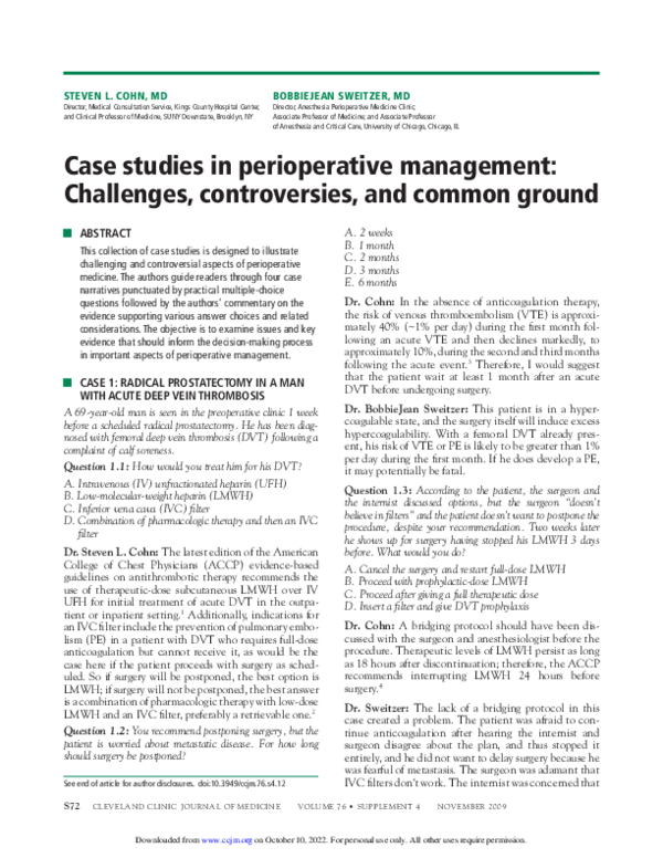 (PDF) Case studies in perioperative management: challenges ...