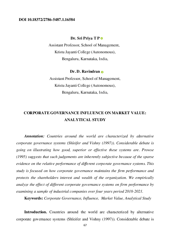 (PDF) Corporate Governance Influence on Market Value : Analytical Study