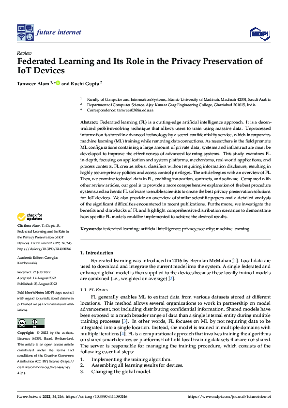 (PDF) Federated Learning and Its Role in the Privacy Preservation of IoT Devices