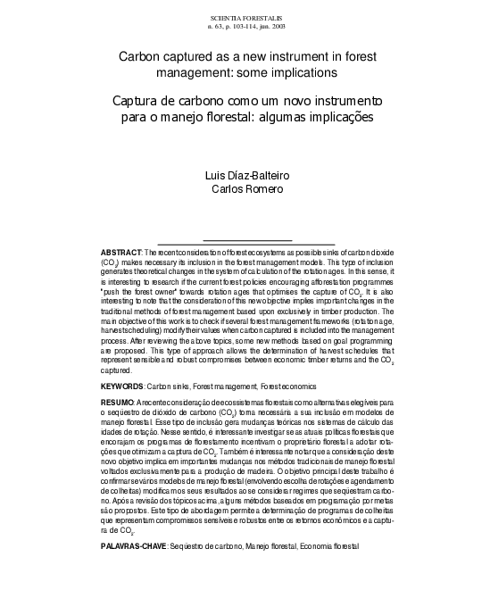 (PDF) Carbon captured as a new instrument in forest management: some ...