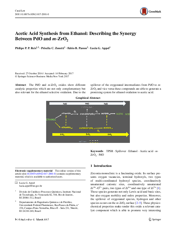 (PDF) Acetic Acid Synthesis from Ethanol: Describing the Synergy ...