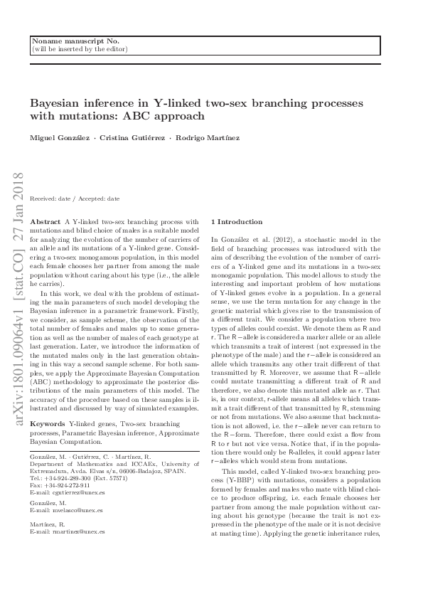 Pdf Bayesian Inference In Y Linked Two Sex Branching Processes With