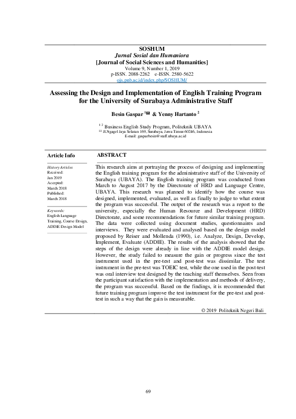 (PDF) Assessing the Design and Implementation of English Training ...